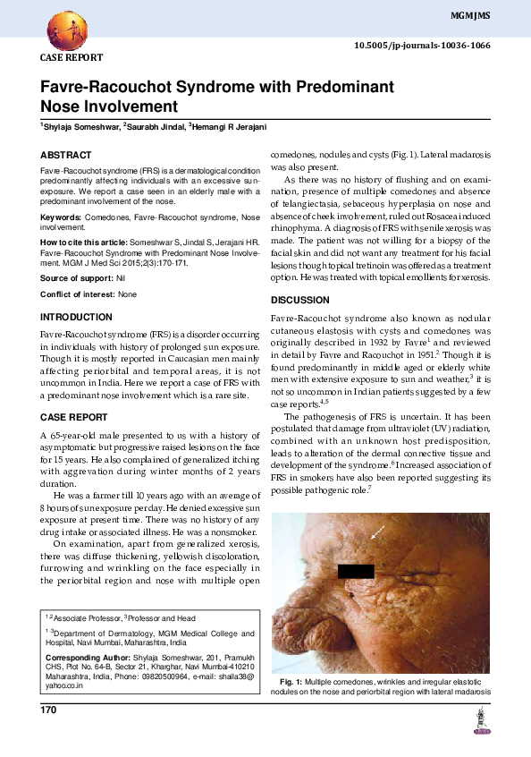 (PDF) Favre-Racouchot Syndrome with Predominant Nose Involvement ...