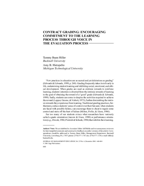 (PDF) Contract grading: Encouraging commitment to the learning process ...