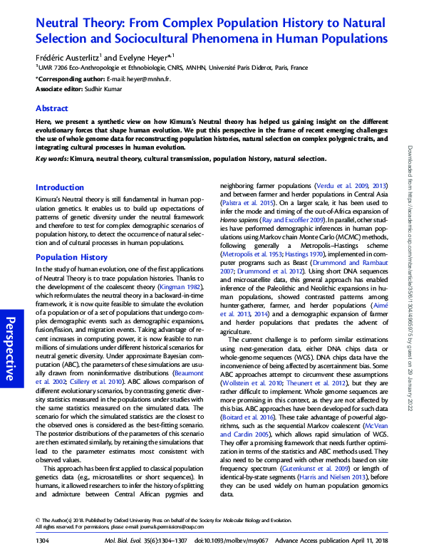 (PDF) Neutral Theory: From Complex Population History to Natural ...
