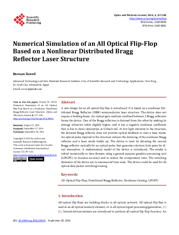 (PDF) Numerical Simulation of an All Optical Flip-Flop Based on a Nonlinear Distributed Bragg ...