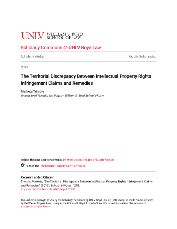 (PDF) The Territorial Discrepancy Between Intellectual Property Rights ...