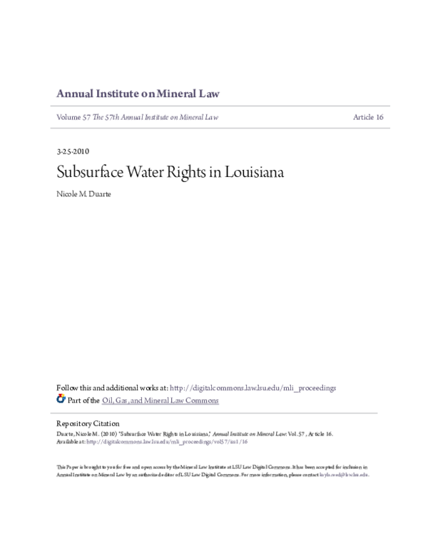 (PDF) Subsurface Water Rights in Louisiana | Nicole Duarte - Academia.edu