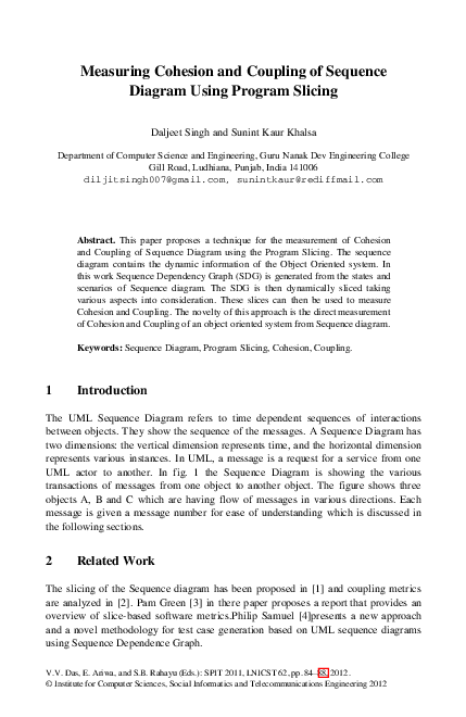 Pdf Measuring Cohesion And Coupling Of Sequence Diagram Using Program