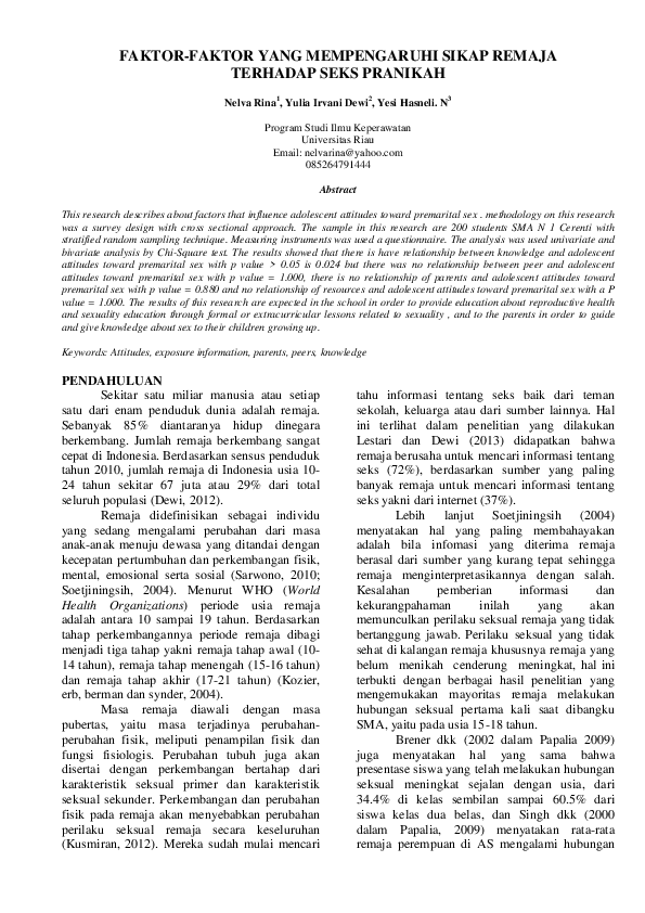 (PDF) Faktor-faktor yang mempengaruhi sikap remaja Terhadap seks pranikah