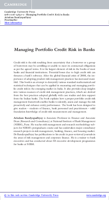 (PDF) Managing Portfolio Credit Risk in Banks