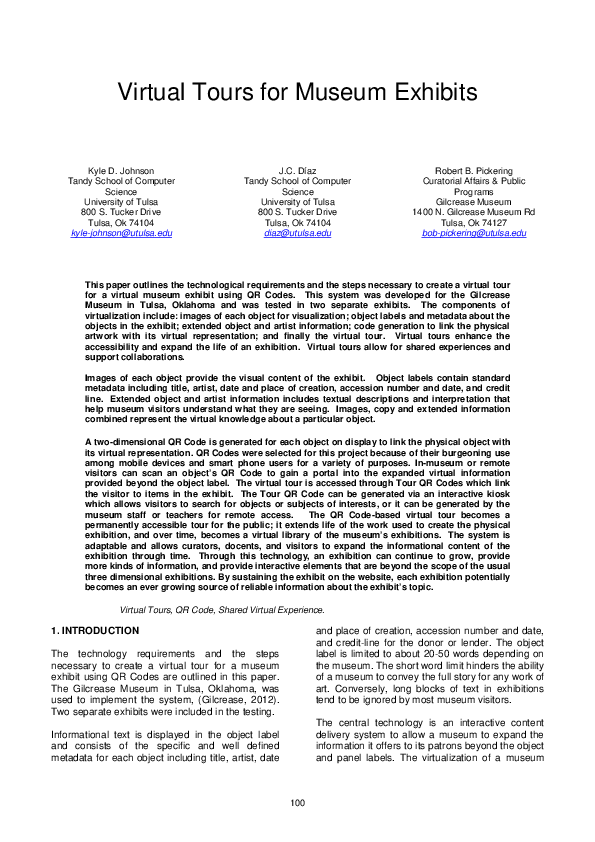 (PDF) Virtual Tours for Museum Exhibits