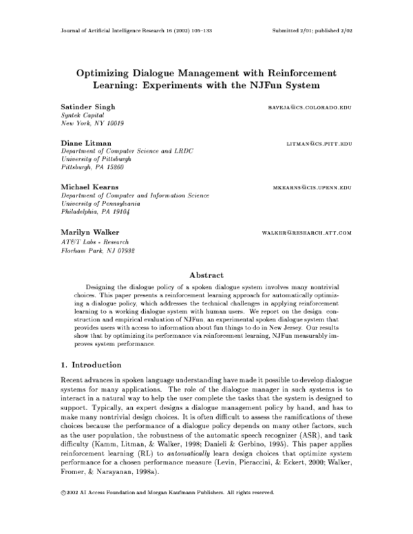 (PDF) Optimizing dialogue management with reinforcement learning ...