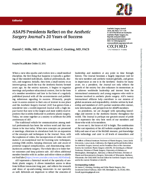 (PDF) ASAPS Presidents Reflect on the Aesthetic Surgery Journal's 20 ...