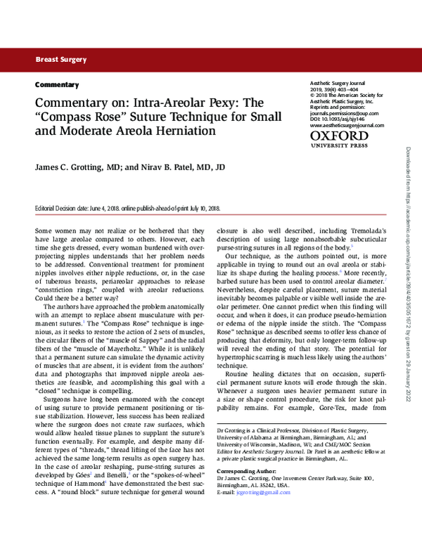 (PDF) Commentary on: Intra-Areolar Pexy: The "Compass Rose" Suture ...
