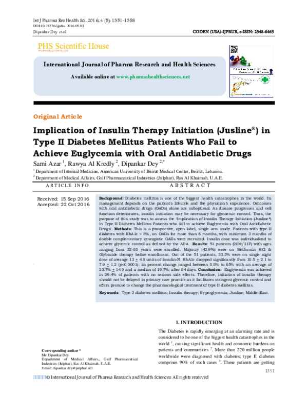 (PDF) Implication of Insulin Therapy Initiation (Jusline®) in Type II ...