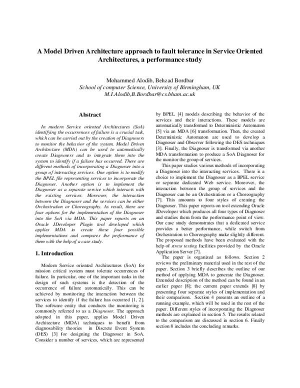 (PDF) A Model Driven Architecture approach to fault tolerance in Service Oriented Architectures ...