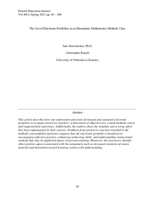 (PDF) The Use of Electronic Portfolios in an Elementary Mathematics ...