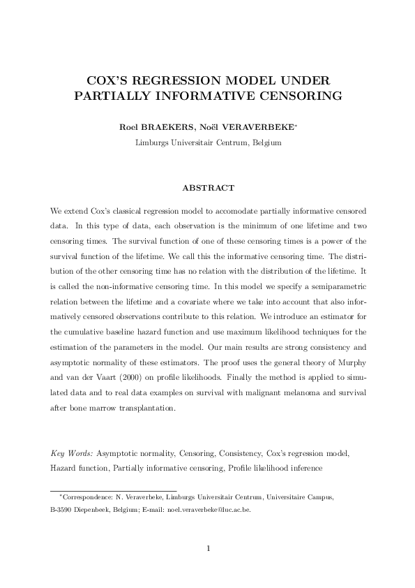 (PDF) Cox's Regression Model Under Partially Informative Censoring
