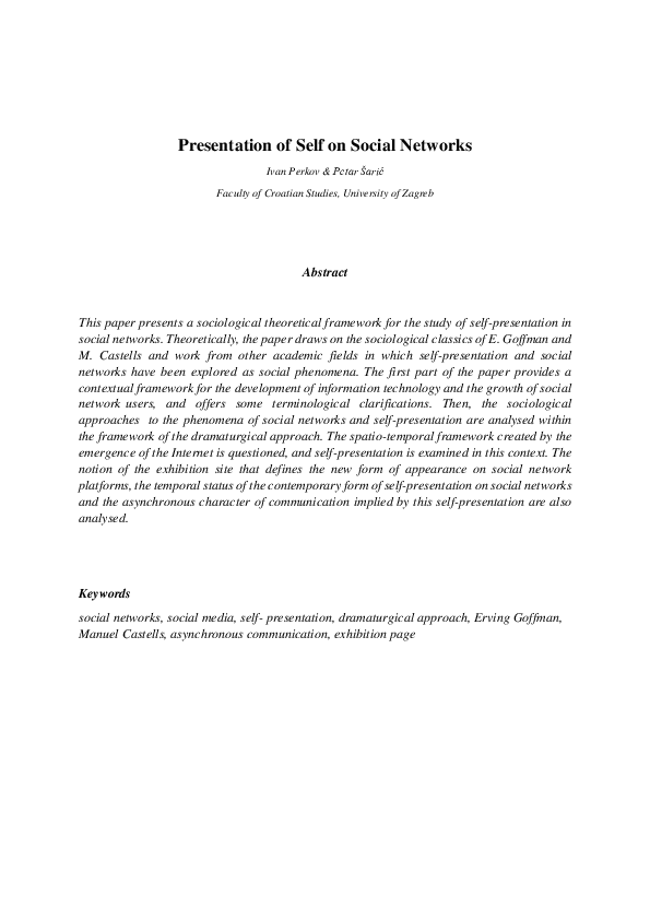 (PDF) Presentation of Self on Social Networks