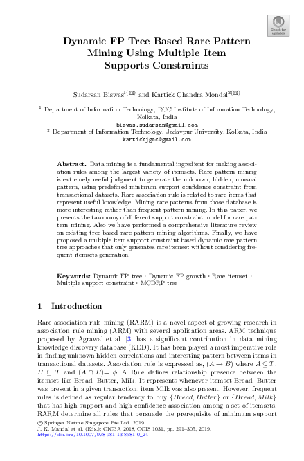 (PDF) Dynamic FP Tree Based Rare Pattern Mining Using Multiple Item Supports Constraints