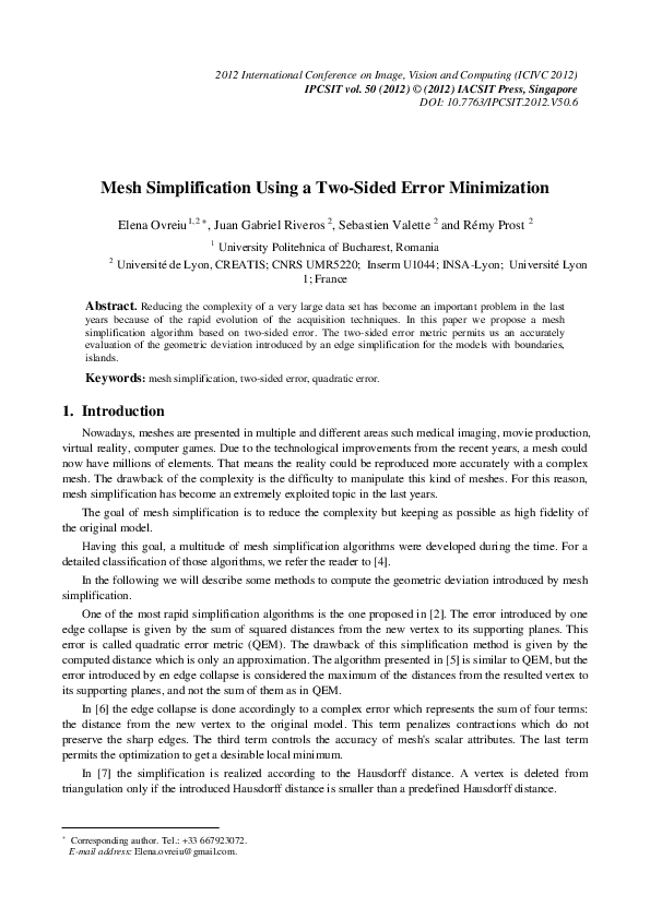 (PDF) Mesh Simplification Using a Two-Sided Error Minimization