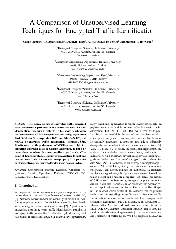 (PDF) A Comparison of Unsupervised Learning Techniques for Encrypted Traffic Identification