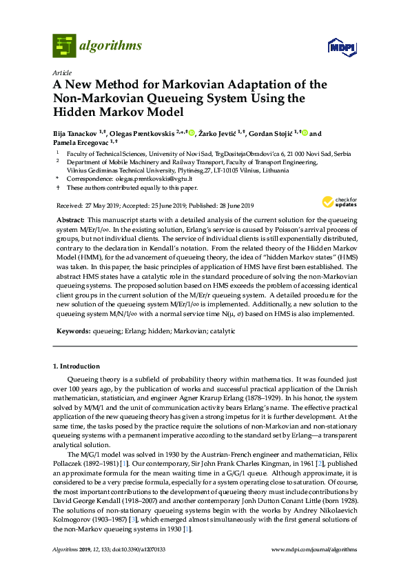 (PDF) A New Method for Markovian Adaptation of the Non-Markovian Queueing System Using the ...
