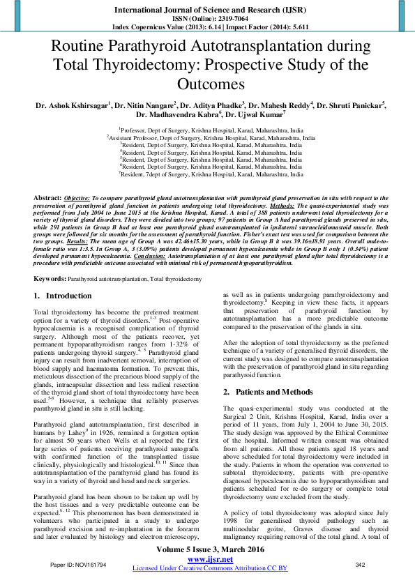 (PDF) Routine parathyroid autotransplantation during thyroidectomy