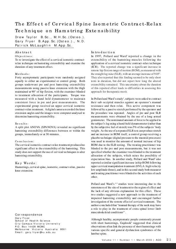 (PDF) The Effect of Cervical Spine Isometric Contract-Relax Technique ...
