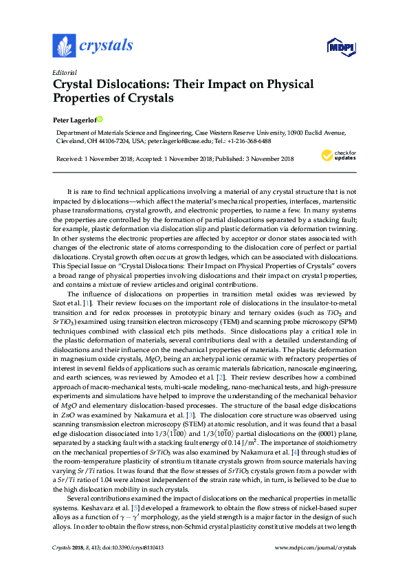 (PDF) Crystal Dislocations: Their Impact on Physical Properties of Crystals