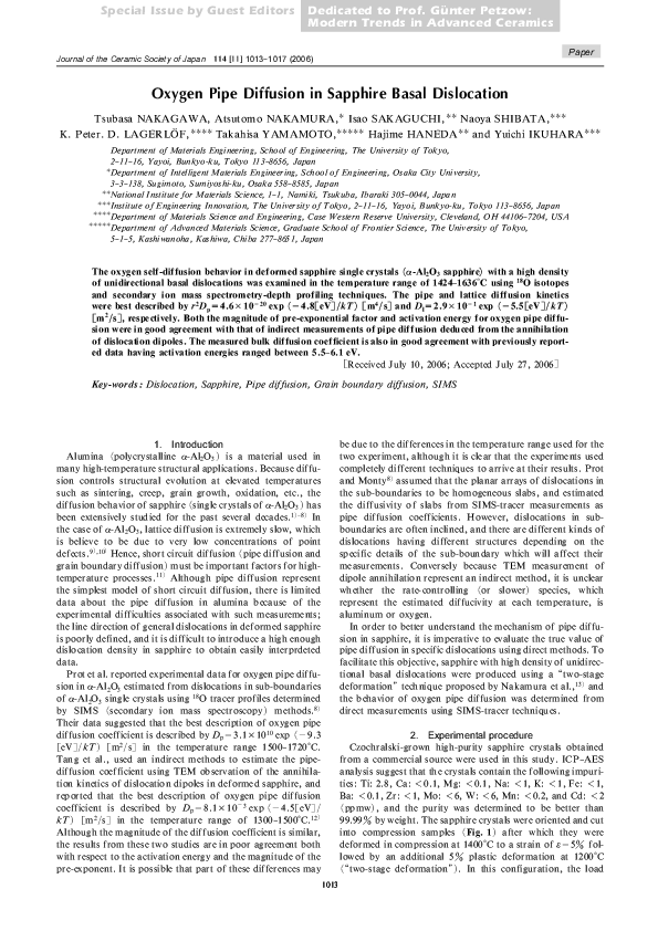 (PDF) Oxygen Pipe Diffusion in Sapphire Basal Dislocation