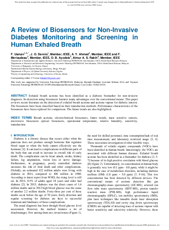 (PDF) A Review of Biosensors for Non-Invasive Diabetes Monitoring and ...