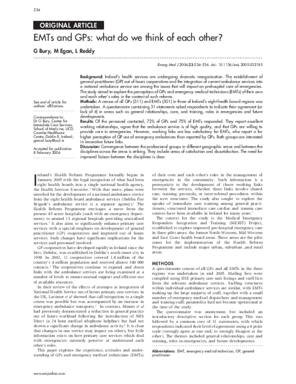 (PDF) EMTs and GPs: what do we think of each other?