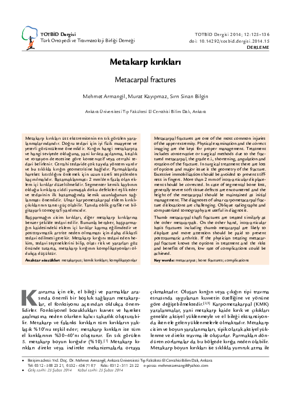(PDF) Metakarp kırıkları