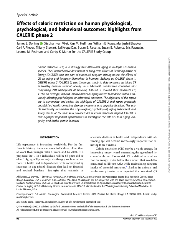 (PDF) Effects of caloric restriction on human physiological ...