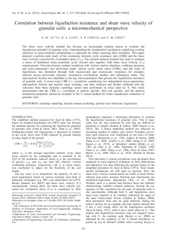 (PDF) Correlation Between Liquefaction Resistance and Shear Wave Velocity