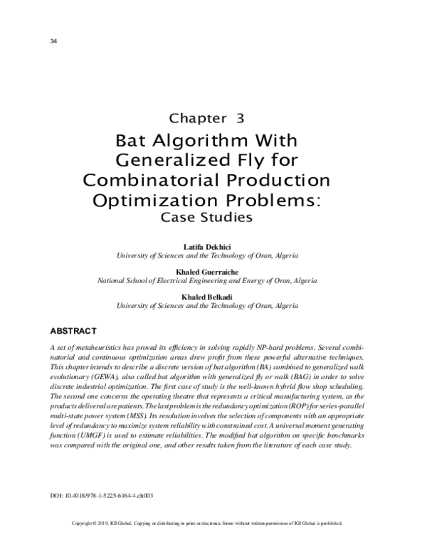 (PDF) Bat Algorithm With Generalized Fly for Combinatorial Production Optimization Problems