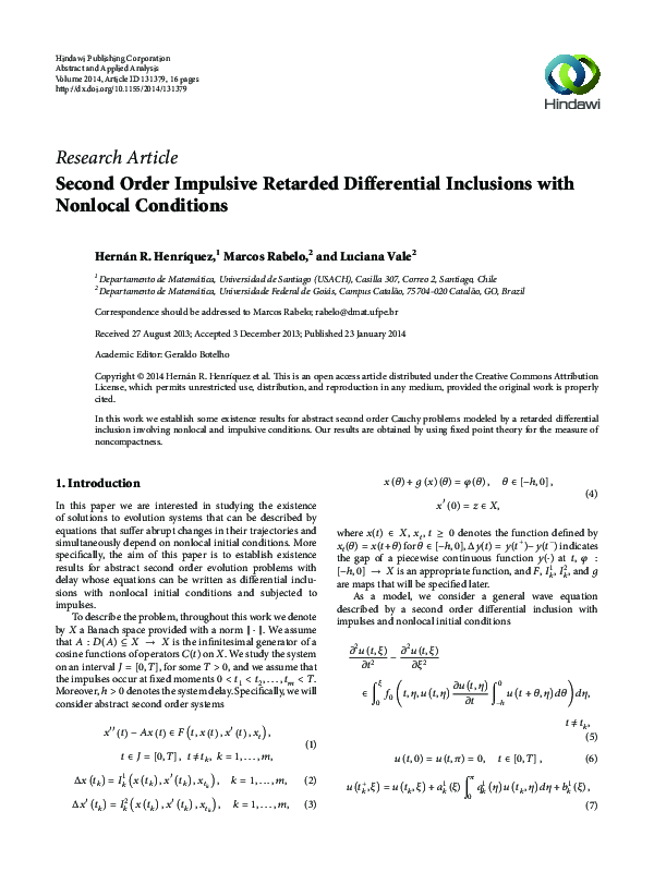 (PDF) Second Order Impulsive Retarded Differential Inclusions with Nonlocal Conditions