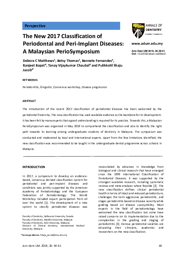 (PDF) The New 2017 Classification of Periodontal and Peri-Implant ...