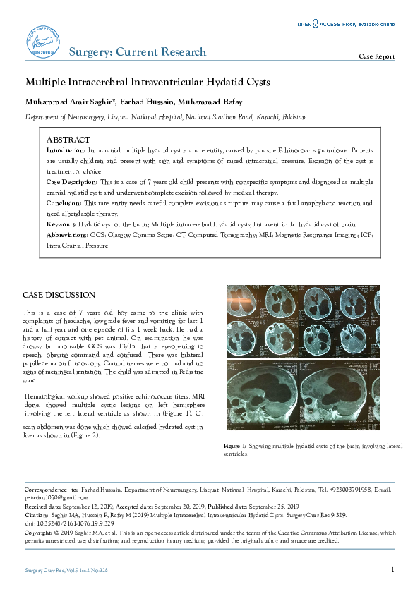 (PDF) Multiple Intracerebral Intraventricular Hydatid Cysts