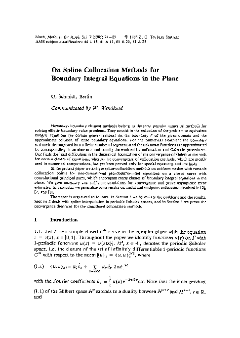 Pdf On Spline Collocation Methods For Boundary Integral Equations In