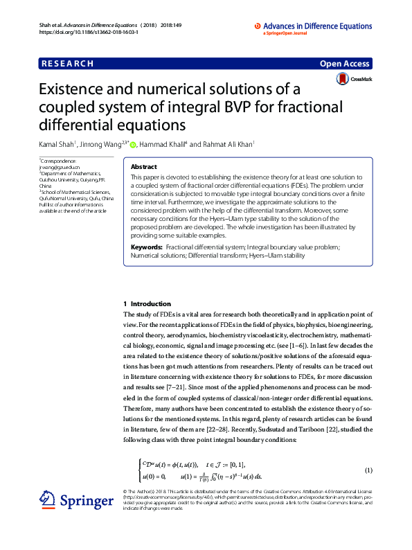 Pdf Existence And Numerical Solutions Of A Coupled System Of Integral