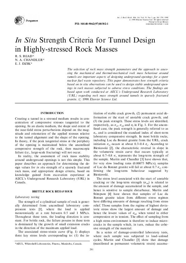 (PDF) In situ strength criteria for tunnel design in highly-stressed ...
