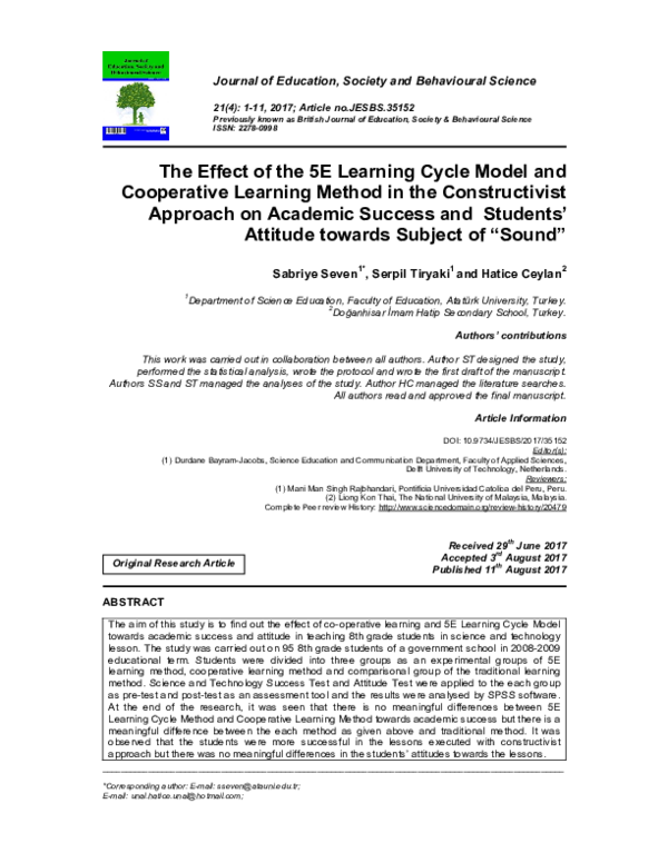 (PDF) The Effect of the 5E Learning Cycle Model and Cooperative ...
