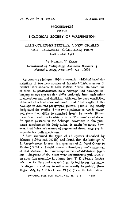 (PDF) Labidochromis textilis, a new cichlid fish (Teleostei: Cichlidae ...