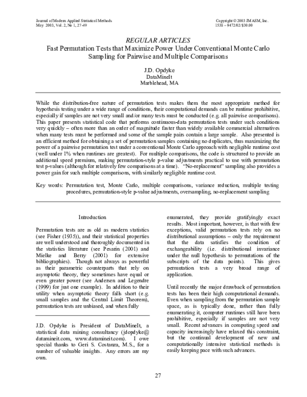 Pdf Fast Two Sample Permutation Tests Even When One Sample Is Large
