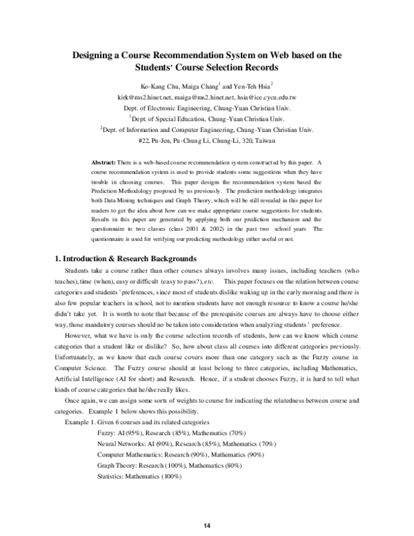 (PDF) Designing a Course Recommendation System on Web based on the Students' Course Selection ...