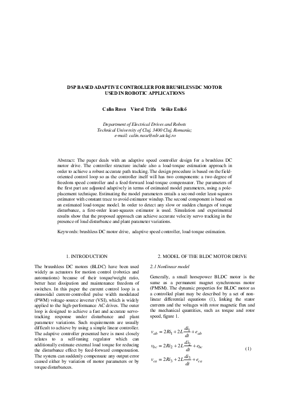 (PDF) DSP Based Adaptive Controller for Brushless DC Motor Used in Robotic Applications
