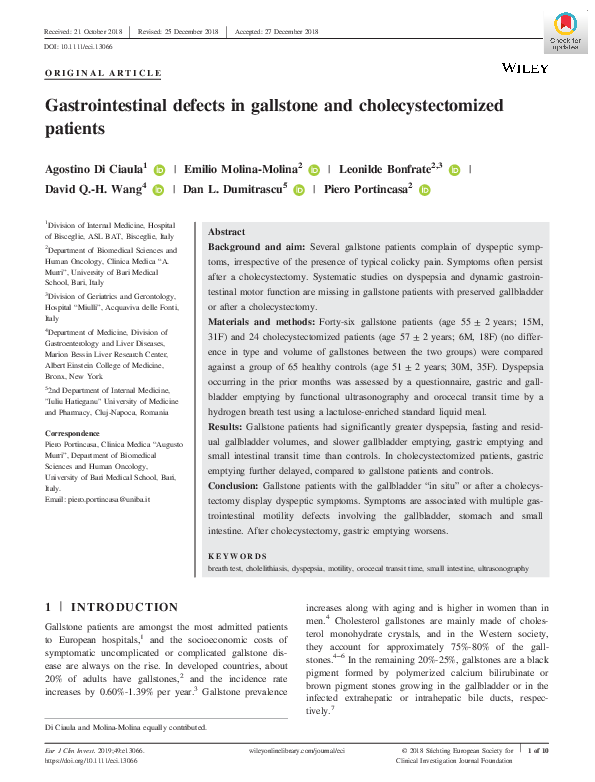 (PDF) Gastrointestinal defects in gallstone and cholecystectomized patients