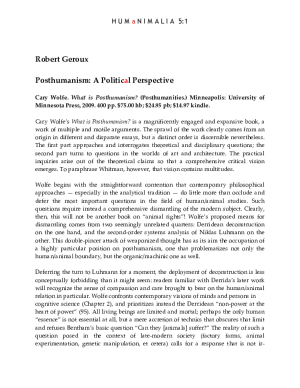 (PDF) Cary Wolfe. What is Posthumanism? | Robert Geroux - Academia.edu