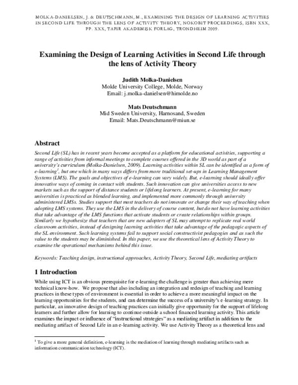 (PDF) Examining the Design of Learning Activities in Second Life ...