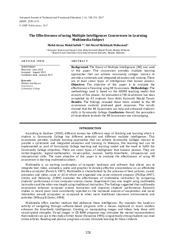 (PDF) The Effectiveness Of Using Multiple Intelligences Courseware In ...