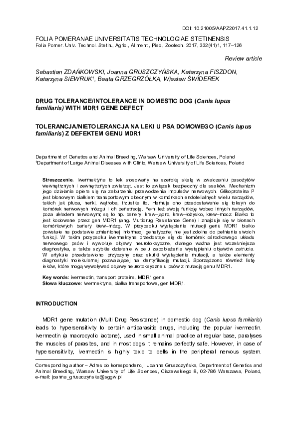 (PDF) DRUG TOLERANCE / INTOLERANCE IN DOMESTIC DOG ( Canis lupus ...