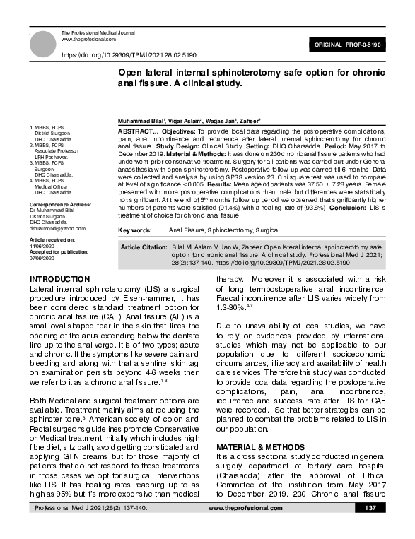 (PDF) Open lateral internal sphincterotomy safe option for chronic anal ...