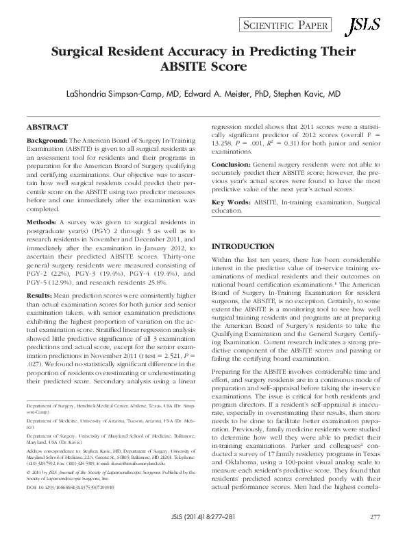 (PDF) Surgical Resident Accuracy in Predicting Their ABSITE Score